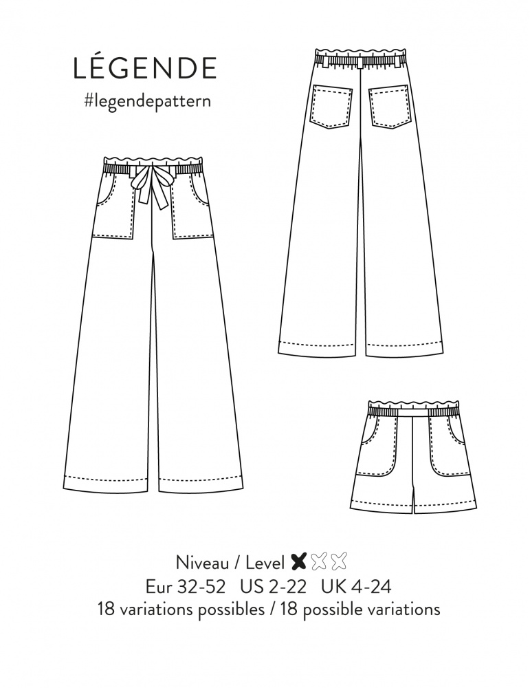 Pantalon ou short femme Légende patron de couture pochette avec vidéo ...